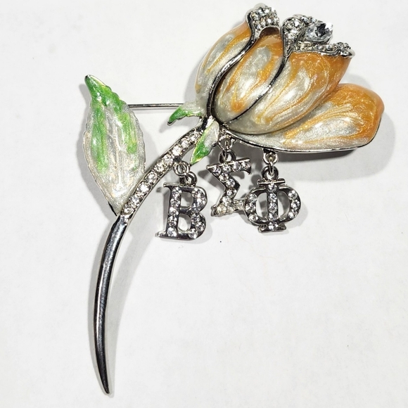 Jewelry | Rare Vtg 193s 40s Enamel Rhinestone Beta Sigma Phi Flower ...